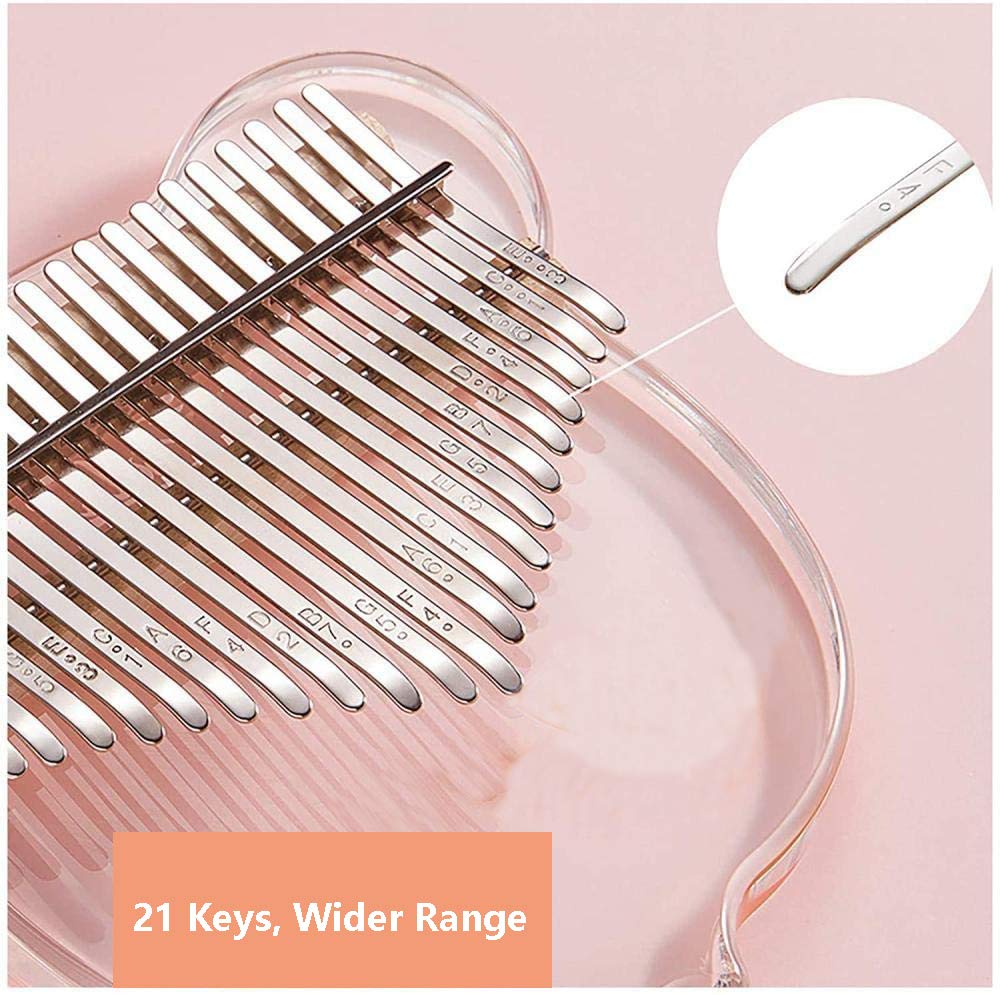 FUNLLY Kalimba Thumb Piano 21 Keys Clear, Crystal Acrylic Cute Bear Mbira Musical Instruments Kit with Engraved Notes Eva Bag Study Instruction, Gifts For Kids Adults