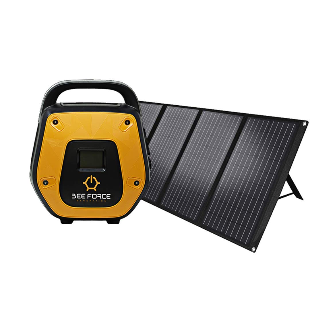 BEE FORCE New Portable Solar Generator and Power Bank 300Wh Battery Capacity, 600W Peak Power, 300W Continuous Power. Power Station for Camping Trips, Emergencies, CPAP Devices, Power Storage.
