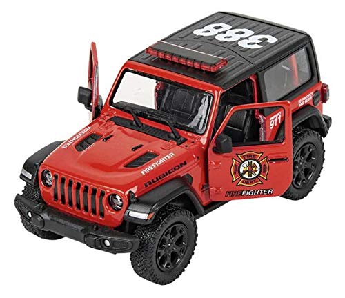 KiNSMART - 1/34 Scale Model Compatible with Jeep Wrangler Rubicon 2018 Emergency Services Hard Top (Red)