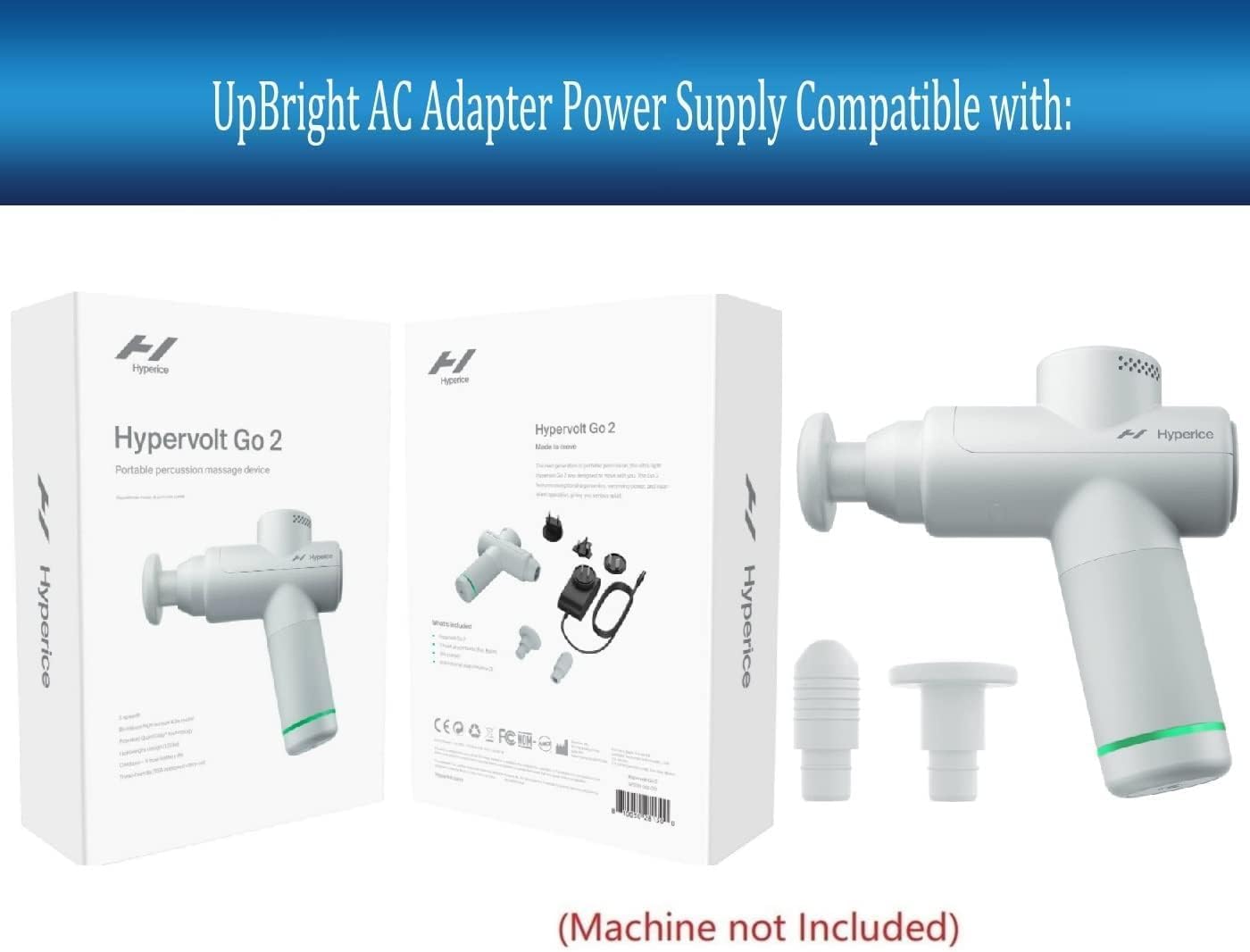 UpBright 18V AC/DC Adapter Compatible with Hyperice Hypervolt GO/Go 2/2 Pro/2 55000 001-00 55200 00100 54200 Massager Handheld Percussion Massage Gun Device MX24Z2-1801000 1A Power Supply Cord Charger