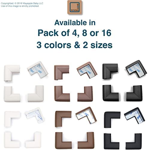Roving Cove Corner Protector for Baby (16 Large Corners), Hefty-Fit Heavy-Duty Soft Rubber Foam Furniture Corner Bumper Guards, 3M Adhesive Pre-Taped, Onyx Black