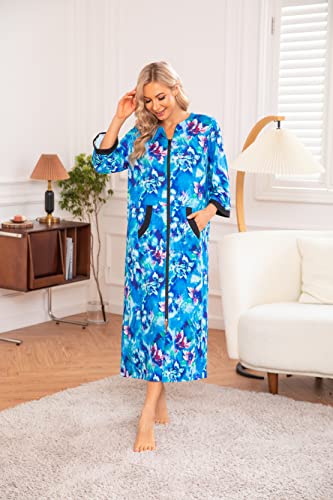 Ekouaer House Dresses for Womens Robe Long Zip Up House Coat Half Sleeve Night Gowns Comfy Sleepwear Print Loungewear