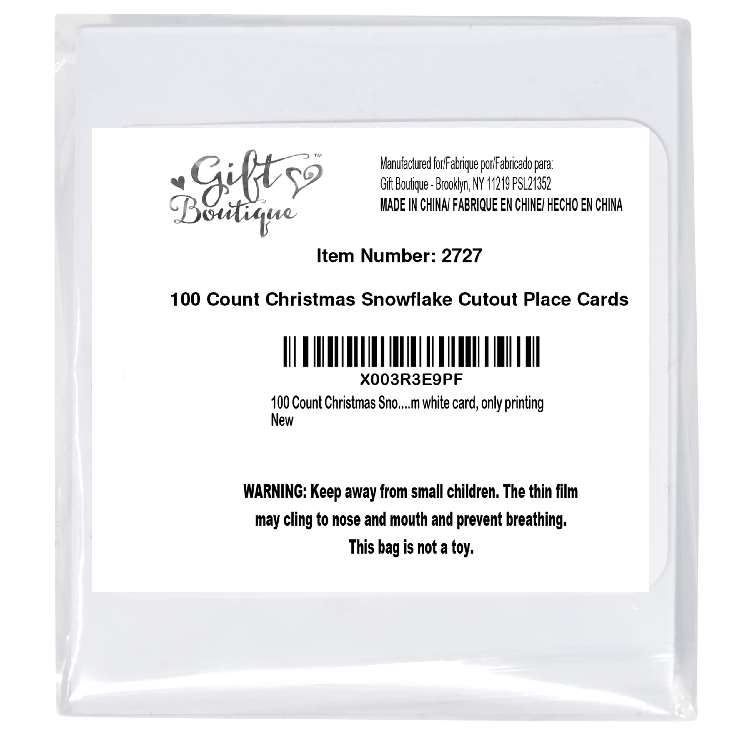 Gift Boutique 100 Pack Christmas Cards Holiday Seating Name Card Die Cut Xmas Snowflake Table Setting Folded Paper Tent Cards for Winter Wonderland Dinner Wedding Tables Party Decorations 2" x 3.5"