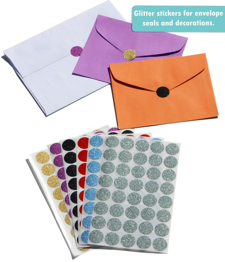 Royal Green Glitter Gold Circle Stickers 3/4 Diameter - Envelope Seals - 0.75 inch 19mm Rounds - 200 Pack