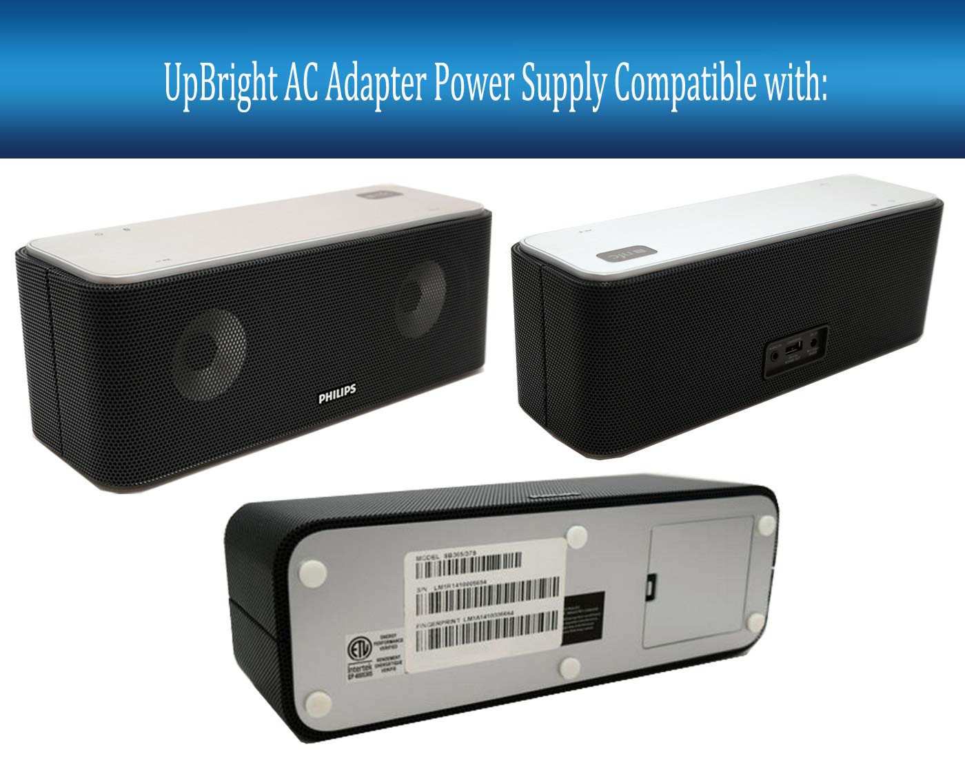 UpBright 9V AC/DC Adapter Compatible with Philips SB365 SB365/37 SB365/37S SB365B/37 Bluetooth Portable Speaker TPA103B-15090-US TPA103B-15090US OH-1015A0901660U1-UL DC9V 1.66A 9VDC Power Supply Cord