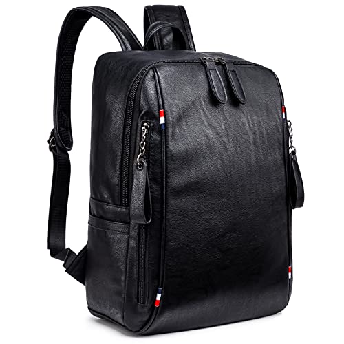 Gooday Laptop Backpack for Men,Waterproof Business Laptop Bag Travel carry on PU leather College Casual Daypack Backpack (2019-2-black)