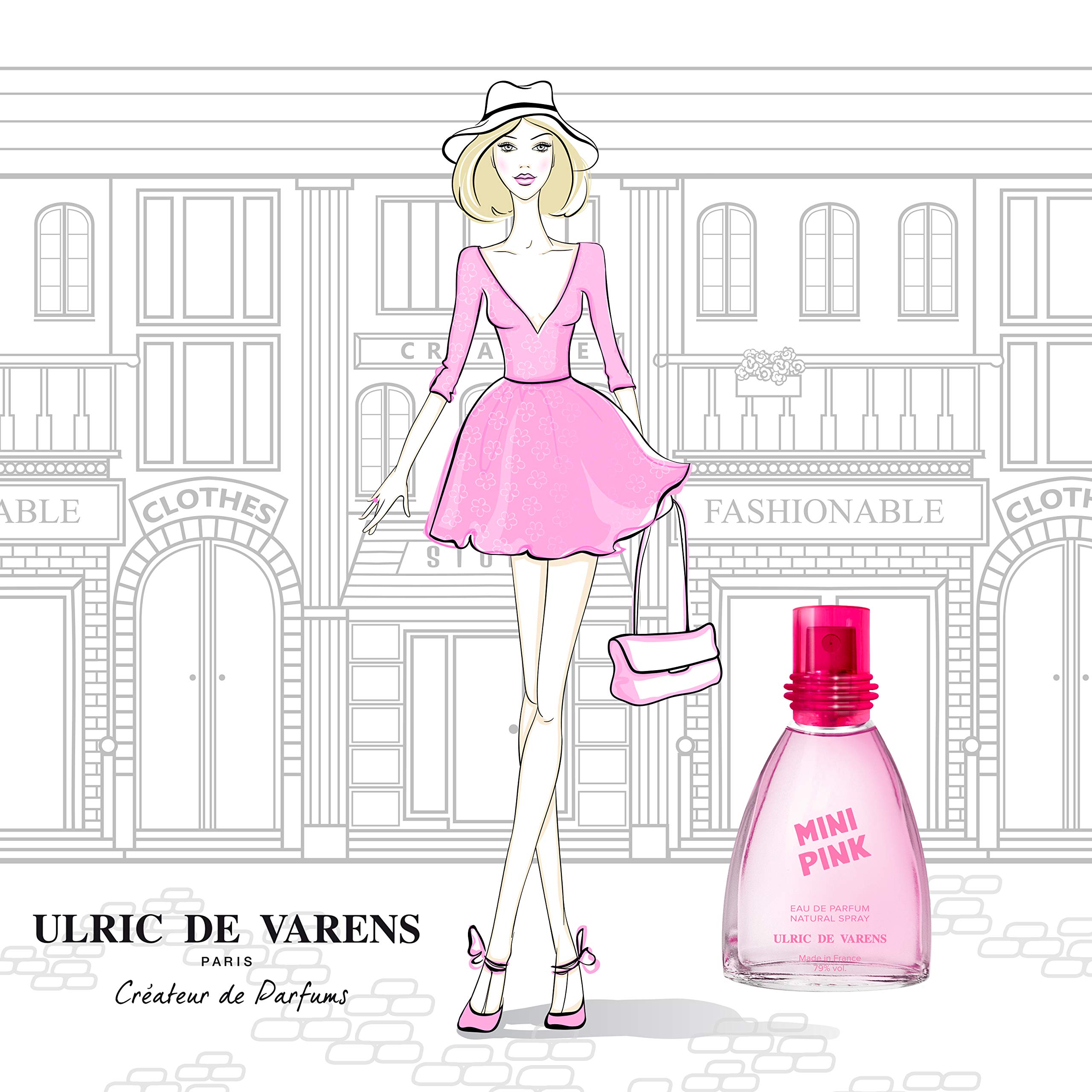 Ulric De Varens Mini Pink Eau de Parfum 25 ml- Youthful, Enchanting, and Fresh - Notes of Caramel, Bergamot, & Vanilla - Travel Size - .9 Fl Oz