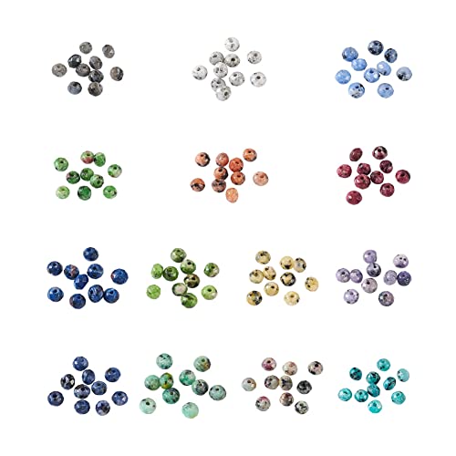 Fashewelry 350 PCS Multi-Color Natural Stone Beads 4mm Tiny Faceted Rondelle Sesame Jasper Energy Healing Gemstone Beads Crystal Chakra Loose Beads for Necklace Bracelet Earring Jewelry Making