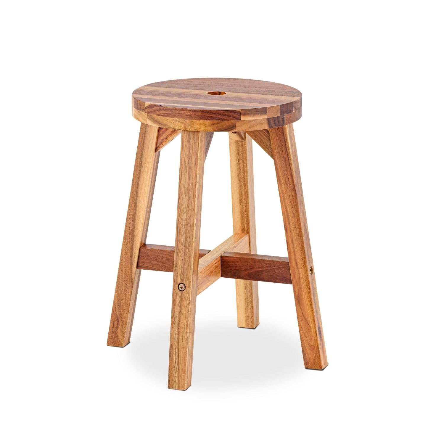 BEEFURNI Round Wooden Stool, Acacia Wood 18 Inch Stool, Wooden Step Stools for Kids, Solid Wood End Table, Plant Stool 350 LBS Load Capacity, Easy to Assemble, 1 Year Warranty