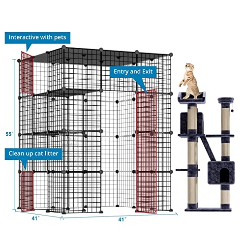 Eiiel Large Cat Cage Enclosures with Balcony Indoor DIY Cat Playpen Detachable Metal Wire Kennels Crate 2x3x3 Large Exercise Place Ideal for 1-3 Cat