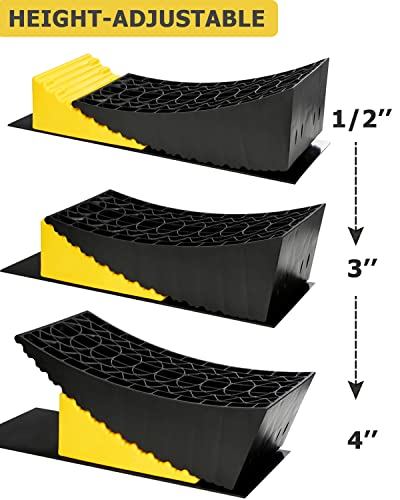 KOBANOICA RV Leveling Blocks,Camper Leveler 2 Pack,Includes Curved RV Levelers Ramp with Camper Wheel Chocks,RV Leveling System for Travel Trailer,Motorhome,Fifth Wheels