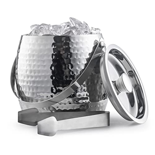 Colleta Home Hammered Ice Bucket ā Ice Bucket with Tongs ā Insulated Ice Bucket with Lid ā Double Wall Ice Bucket 2 Quarts