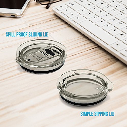 BluePeak Double Wall Vacuum Stainless Steel Insulated Tumblers Set, 2-Pack - Includes 2 Sipping Lids, 2 Spill-Proof Sliding Lids, 2 Straws, 1 Cleaning Brush & Gift Box (30 oz, Silver)