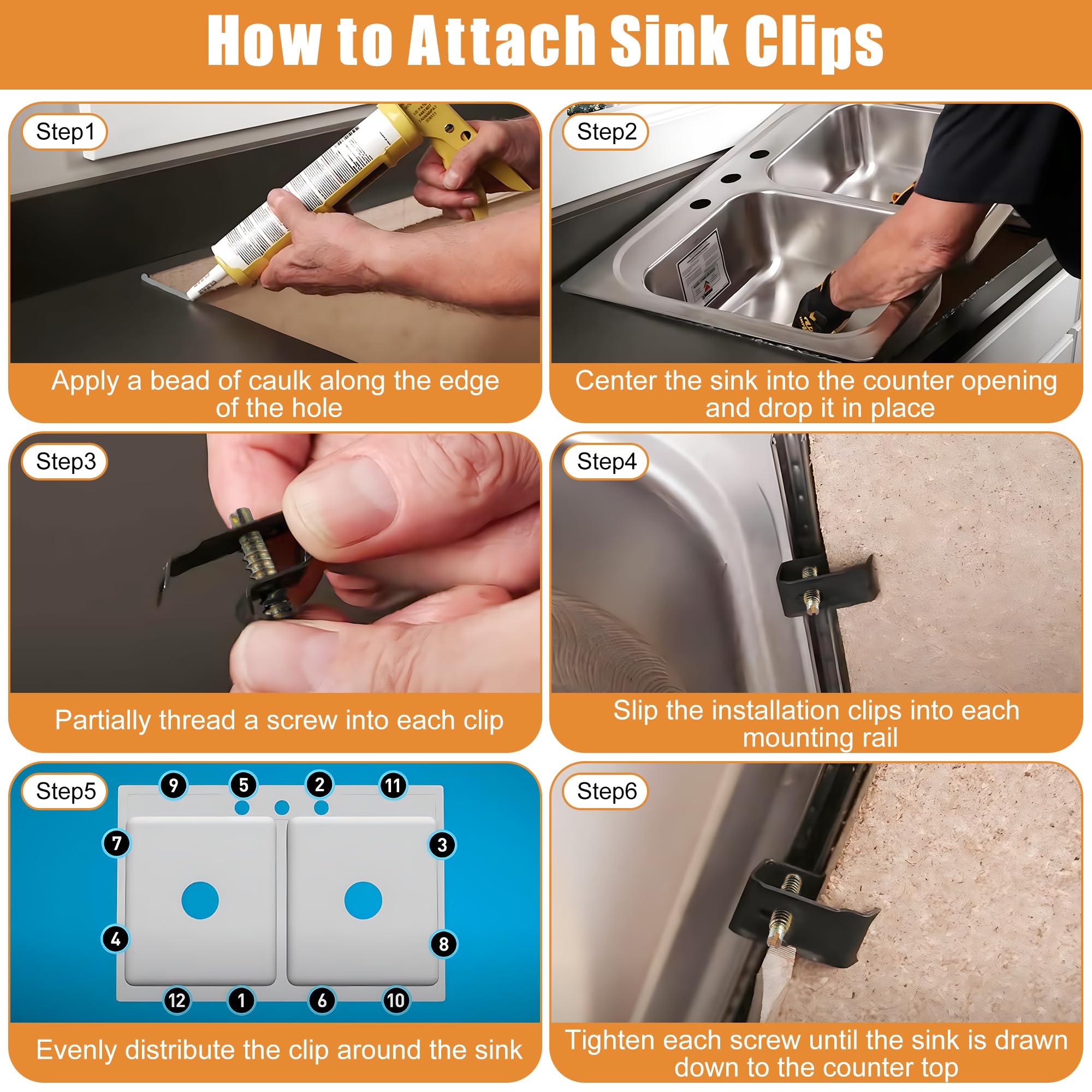 Dreyoo 14 Pack Sink Clips Kit, Undermount Sink Clips Sink Compatible with Moen/Elkay Sink for Kitchen, Bathroom, U Channel Clips for Bathroom Counter, Universal Sink Mounting Kit Bracket Support