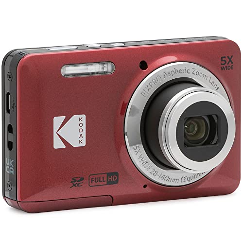 Kodak FZ55RD PIXPRO Digital Camera Red Bundle with Lexar 64GB High-Performance 800x UHS-I SDHC Memory Card Blue Series