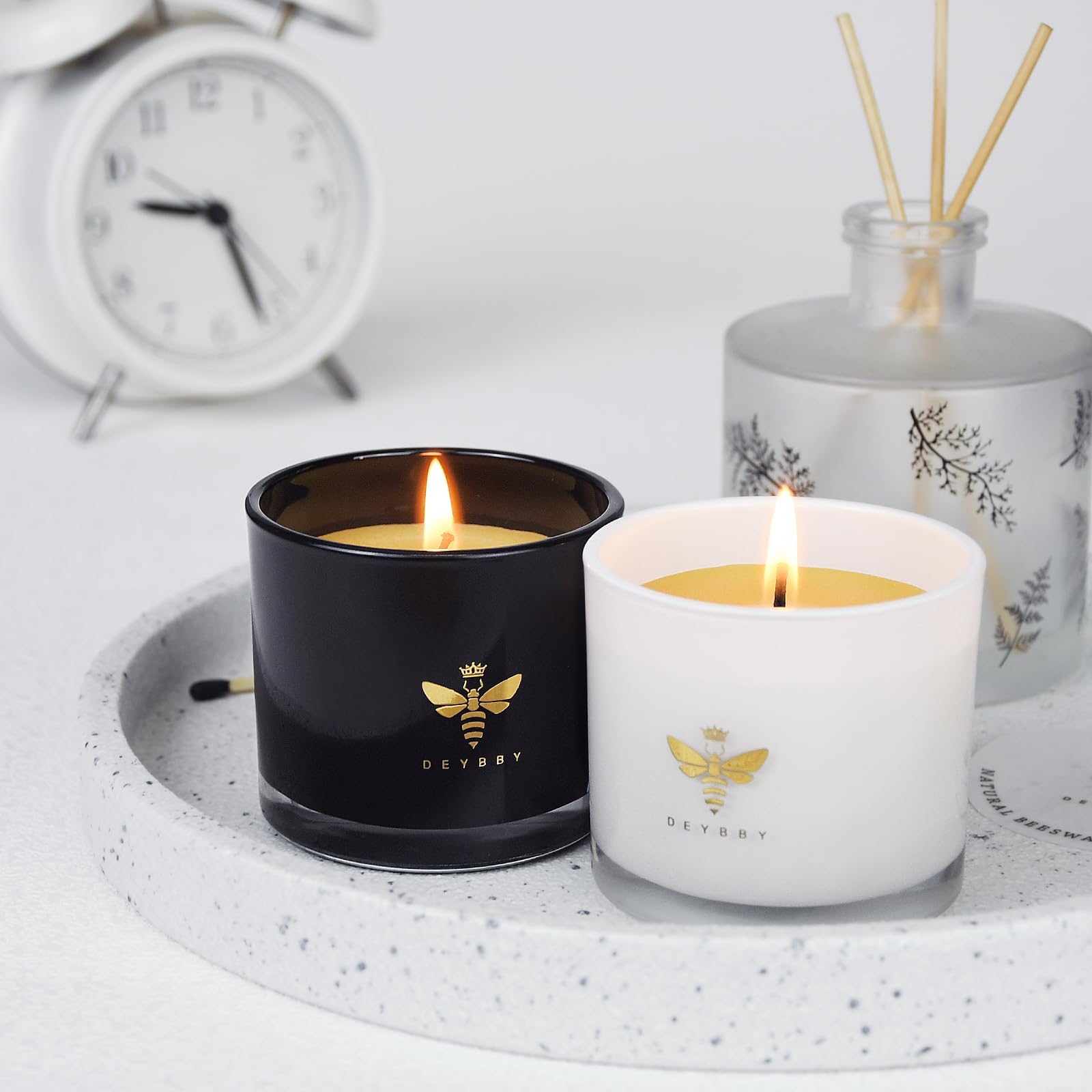 DEYBBY Beeswax Jar Candle - Pure Beeswax Candles in White Glass - Handpour Candle with Natural Honey Scent, 22-24 Hours Burning