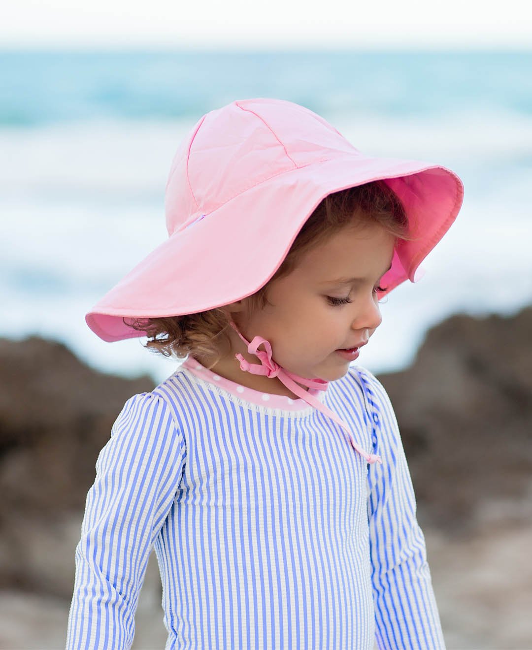 RuffleButts® Baby/Toddler Girls Pink Adjustable Sun Hat w/UPF 50+ Protection - 12-24m