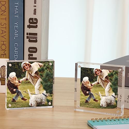 Fixwal Acrylic Picture Frame, 4x4, Set of 3, Magnetic Photo Frame, Wedding Table Numbers, 10mm Clear Glass Frame, Frameless Photo Frame