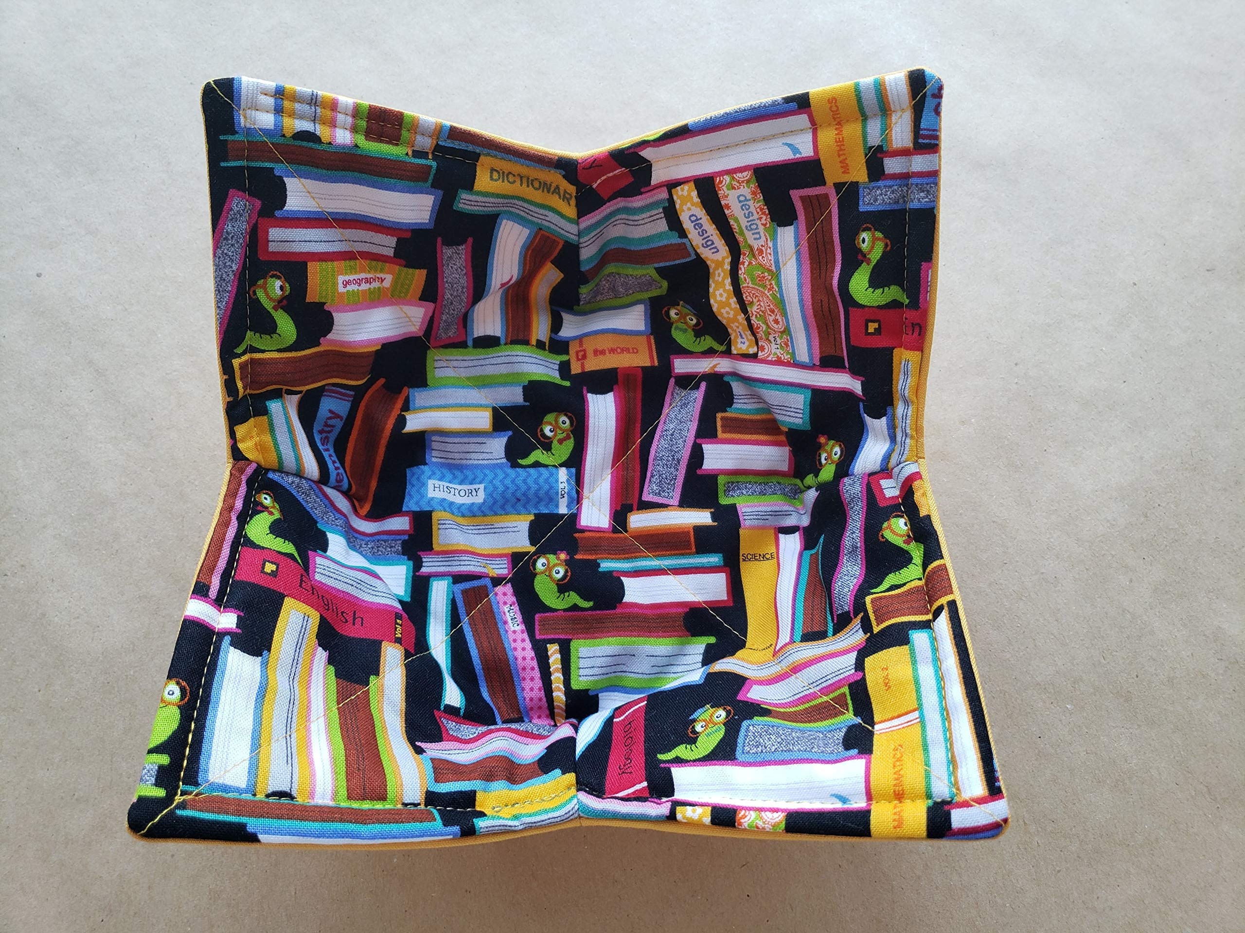 Bookworm Microwave Bowl Cozy Books Library Librarian Bibliophile Reversible Microwave Soup Bowl Holder Handmade Housewarming Hostess Gifts Under 10