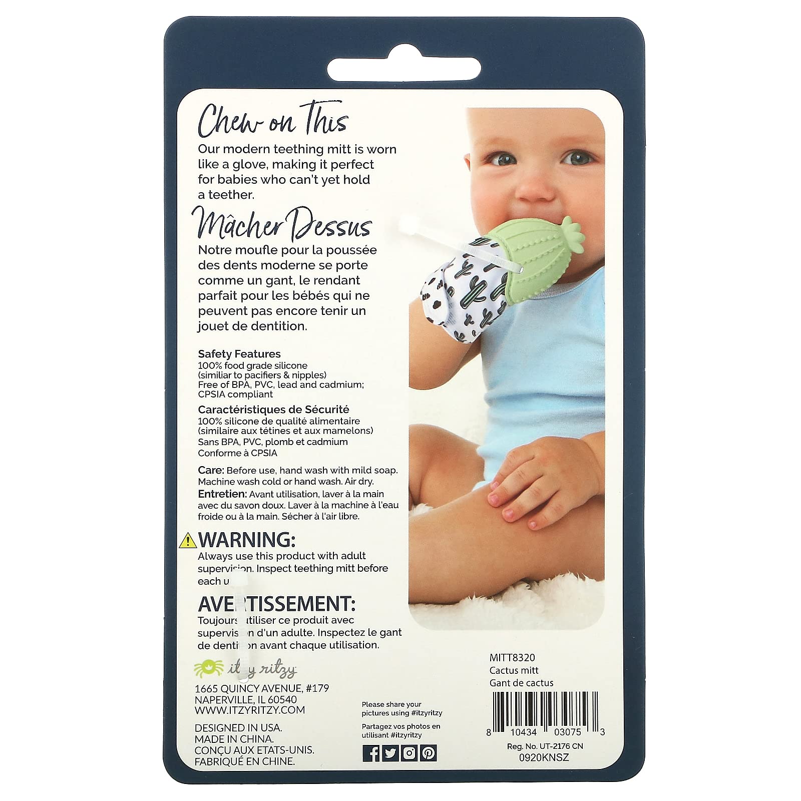 Itzy Ritzy Silicone Teething Mitt - Soothing Infant Teething Mitten with Adjustable Strap, Crinkle Sound & Textured Silicone to Soothe Sore & Swollen Gums - Baby Teething Toy For 3 Mos & Up, Cactus