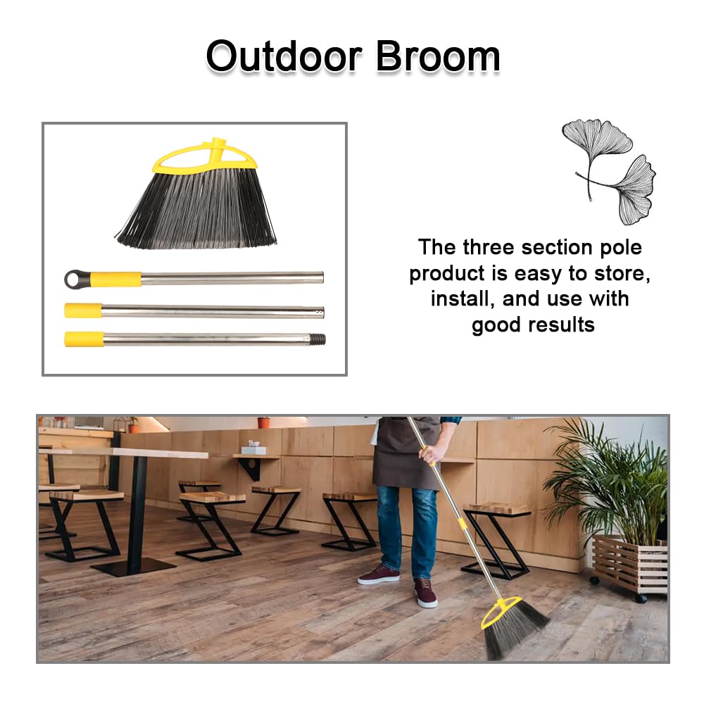 Outdoor Broom with 57” Long Handle, Heavy Duty Broom with Stiff Bristles,Angle Sweeping Broom for Floor Cleaning Garage Patio Garden House and Kitchen