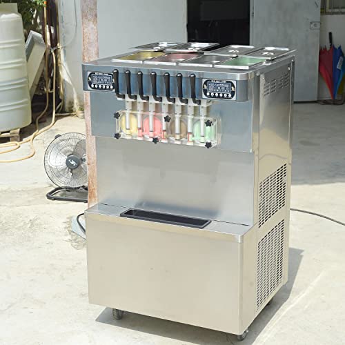 Kolice Commercial ETL high capacity 7 flavors soft serve ice cream machine, gelato ice cream maker, 4+3 mixed frozen yogurt ice cream machine-full transperant dispenser, upper tanks refrigerated