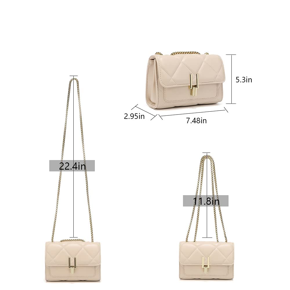 NW Crossbody Bags for Women Quilted Shoulder Purses and Handbags Lattice Texture with Chain Strap (Beige)