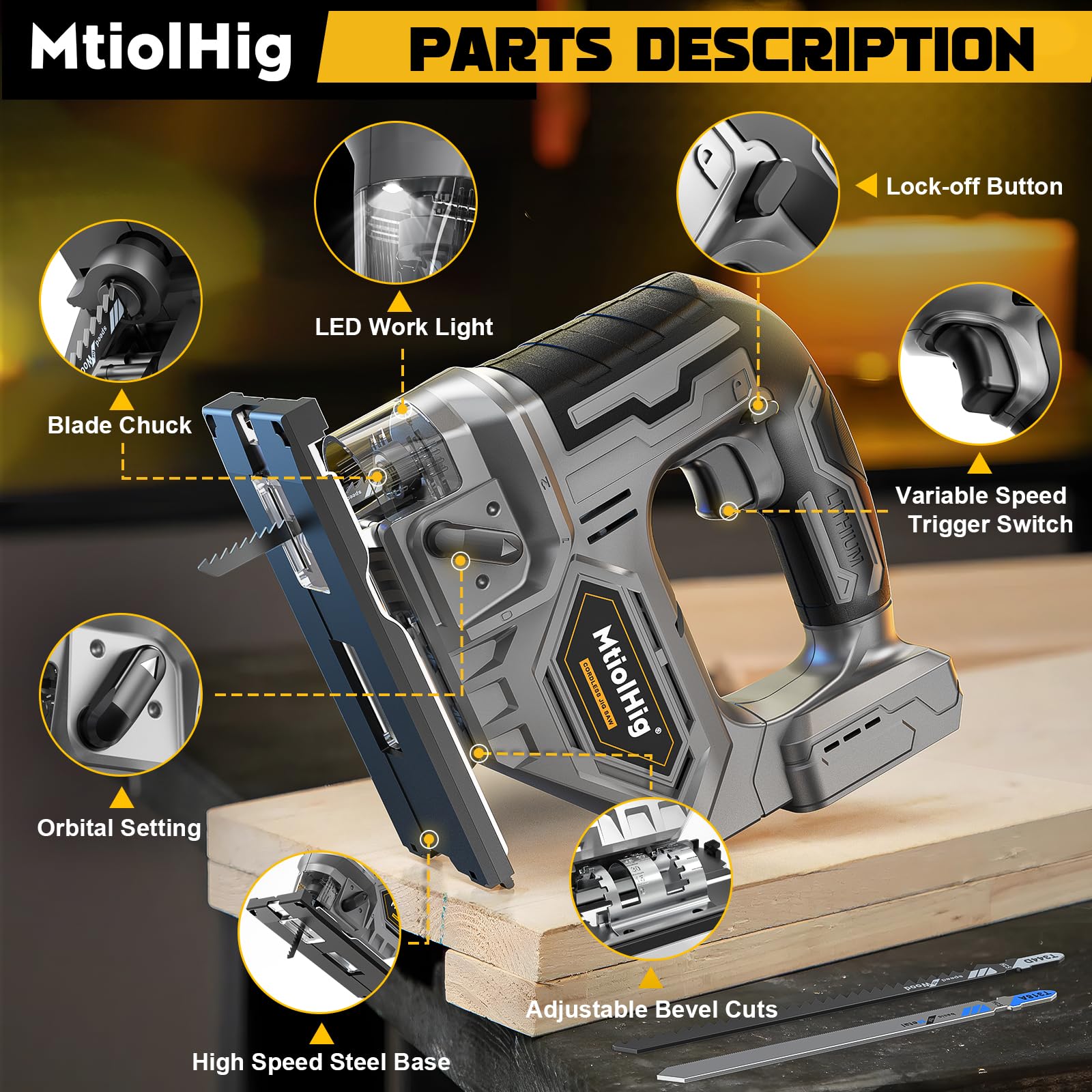 Cordless Jig Saw For Dewalt 20V/18V Battery, Brushless jigsaw tool with Variable Speed, LED Light, 0°-45° Bevel Cuts, 3-Position Orbital Action for Straight/Curve/Circle Cutting (Battery Not Include)
