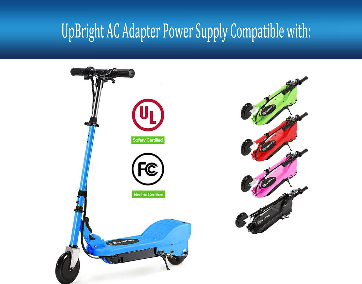UpBright 24V AC/DC Adapter Compatible with Maxtra E100 E120 120W 24 Volt Lead-Acid SLA Battery Adjustable Folding Commuter Kids Electric Scooter Powered Motorized Bike 24VDC Power Supply Cord Charger