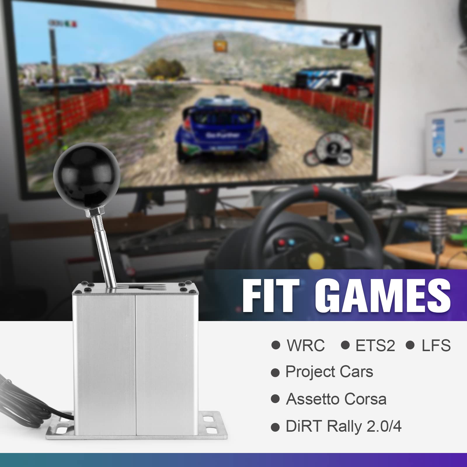 USB PC Handbrake with Clamp and USB H Gear Shifter for Logitech G25 G27 G29 T300RS/GT Steering Wheel PC Windows Sim Racing