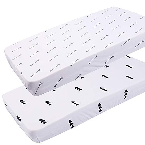 Pack n Play Playard Sheet Set 2 Pack 100% Jersey Knit Cotton Ultra Soft Stretchy Fitted Portable Mini Crib Sheet for Baby Girl Boy Grey Arrows Black Triangles by Knlpruhk