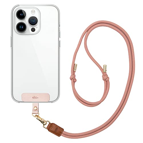EKAX Adjustable Nylon Strap with PU Leather Clip, Universal Cell Phone Lanyard, Neck Hanging & Crossbody Strap, for Most Smartphone Cases, Keys & Work Permit, Easy Clip On & Off (Pink)