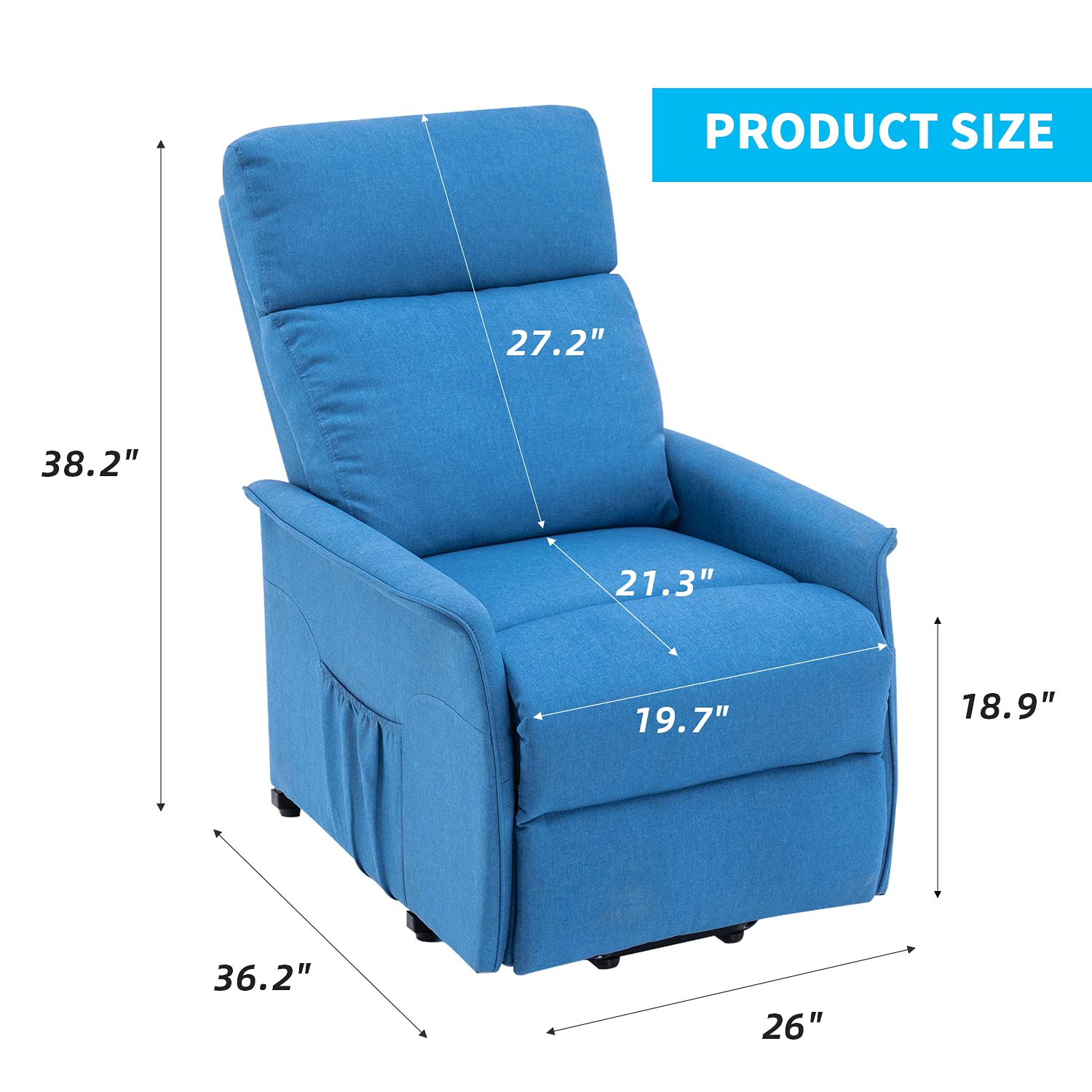 MELLCOM Power Lift Recliner Chair Sofa for Elderly with Massage and Heat, Fabric Electric Massage Recliner with Side Pocket and Wired Remote Control, Linen Blue