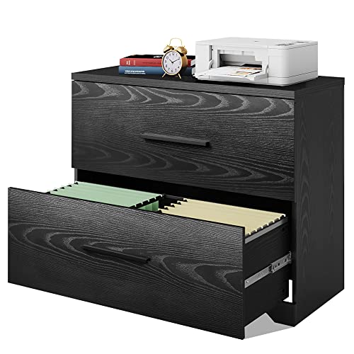 DEVAISE 2 Drawer Wood Lateral File Cabinet with Anti-tilt Mechanism, Storage Filing Cabinet for Home Office, Black