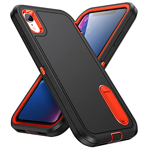 IDweel iPhone XR Case with Build-in Kickstand,Heavy Duty Protection Shockproof Anti-Scratch Rugged Protective Durable Case Hard Cover for iPhone XR 6.1 Inch,Black/Orange