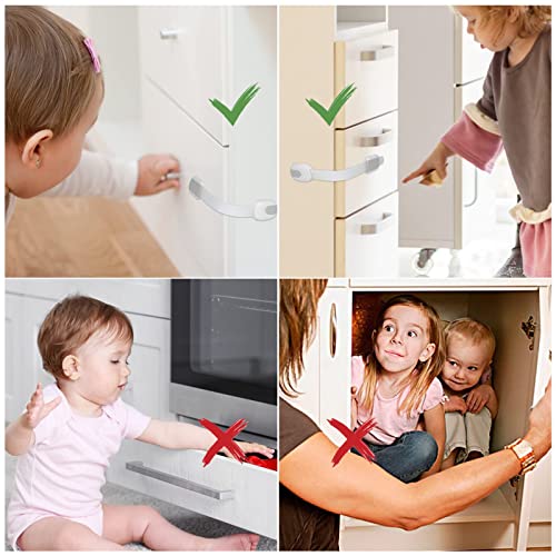 Baby Proofing Cabinet Strap Locks, Aiyoo baby Child Proof Latches Locks with 3M Adhesive (4 Pack) for Drawers, Cabinets, Ovens, Refrigerators, Toilets, Doors and Appliance