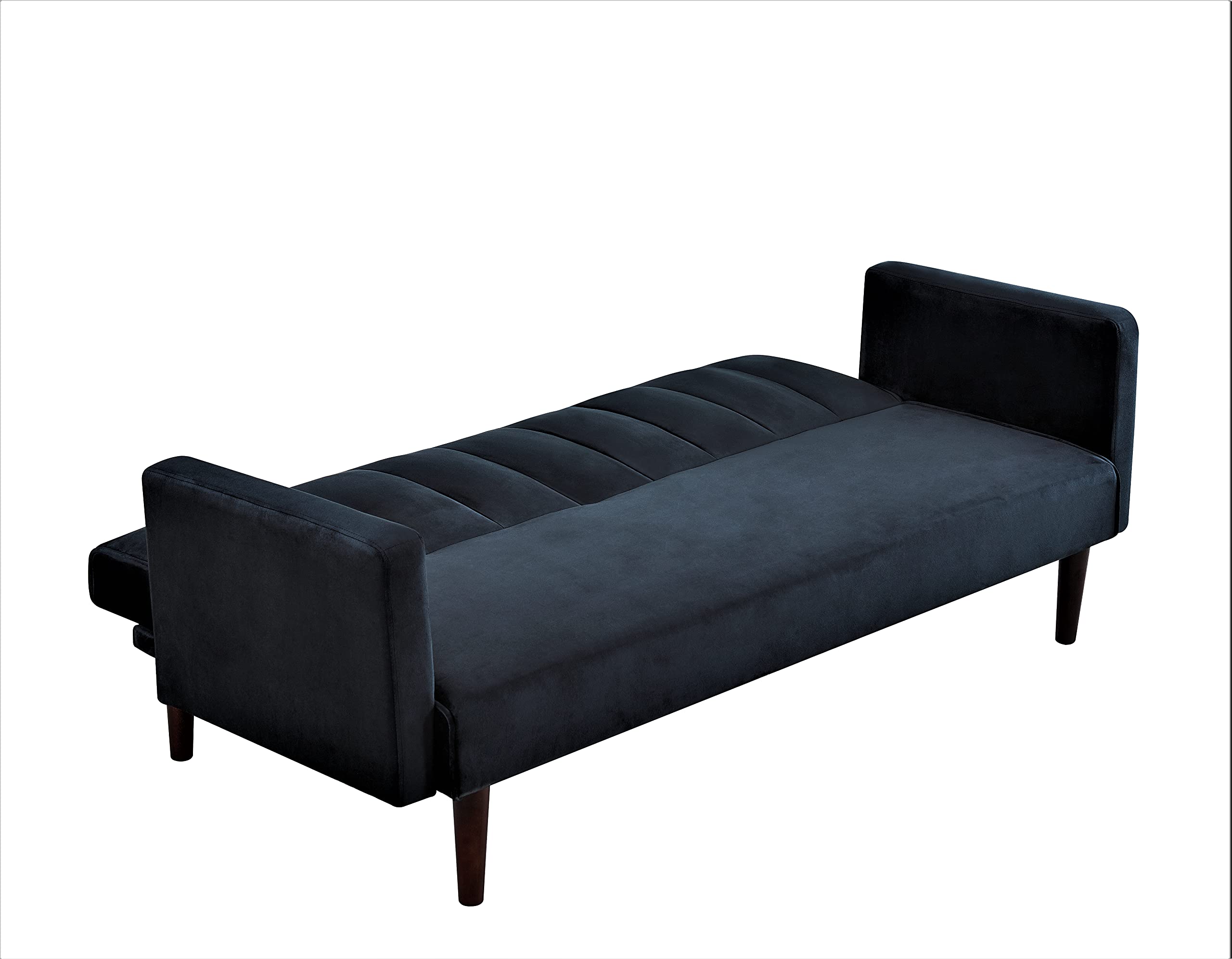 US Pride Furniture Classical Style Soft Square Arm 72’’ Wide Black Velvet Tufted Twin Size Convertible Sofa Bed with Solid Wooden Legs & High Density Foam (SB9105-9111) Sofabed