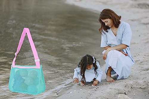 Orga'Neat Mesh Beach Shell Bag for Kids Sea Shell Collecting, Sand & Water Falls Through, Fast Dry Mesh Toy Bag for Girls Boys Picking Up Shells -3 Pack
