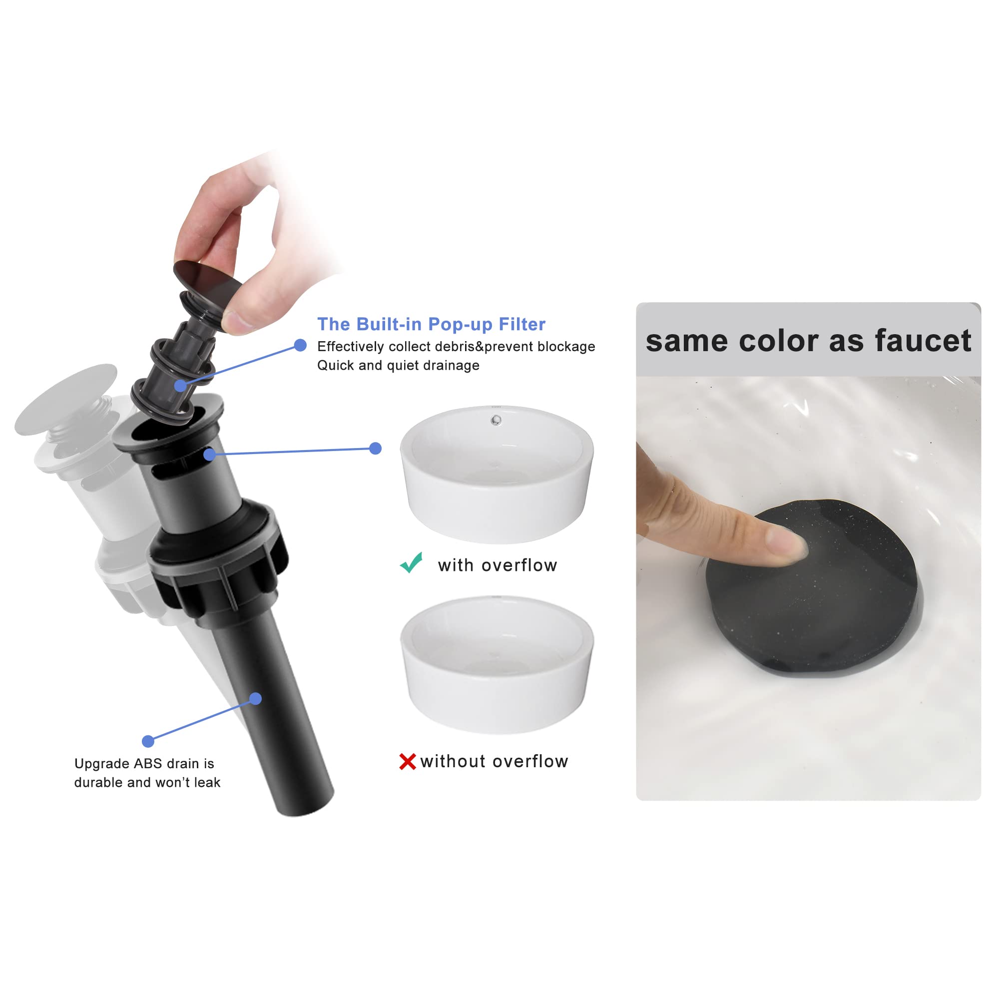 BRAVEBAR Black Waterfall Bathroom Faucet 3 Holes - 8Inch Widespread Bathroom Sink Faucet | Two Handles Lavatory Vanity Sink Faucets with Pop-up Drain Assembly & Supply Lines Matte Black