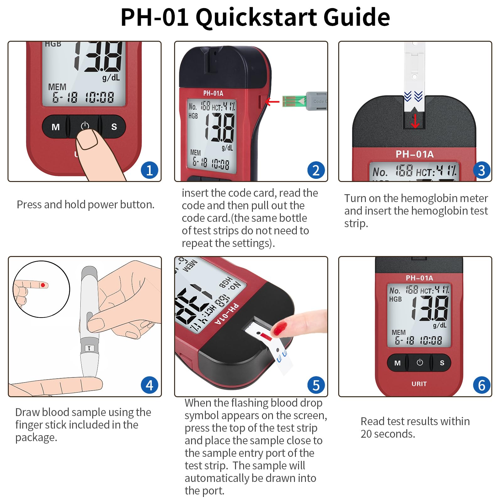 URIT Blood Hemoglobin Test Kit With 25 Blood Hemoglobin Test Strips, Accurate and Fast, Easy for Home Use