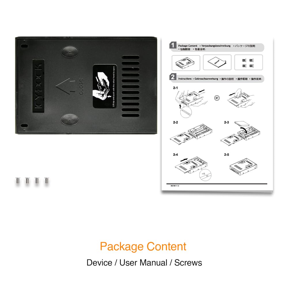 ICY DOCK 2.5 inch to 3.5 inch SATA HDD & SSD Mounting Kit for Internal 3.5" Drive Bay with Removable Cover | EZConvert Lite MB882SP-1S-2B