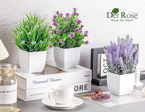 Der Rose 4 Packs Small Fake Plants Mini Artificial Faux Plants in Pots for Home Office Bedroom Living Room Decor