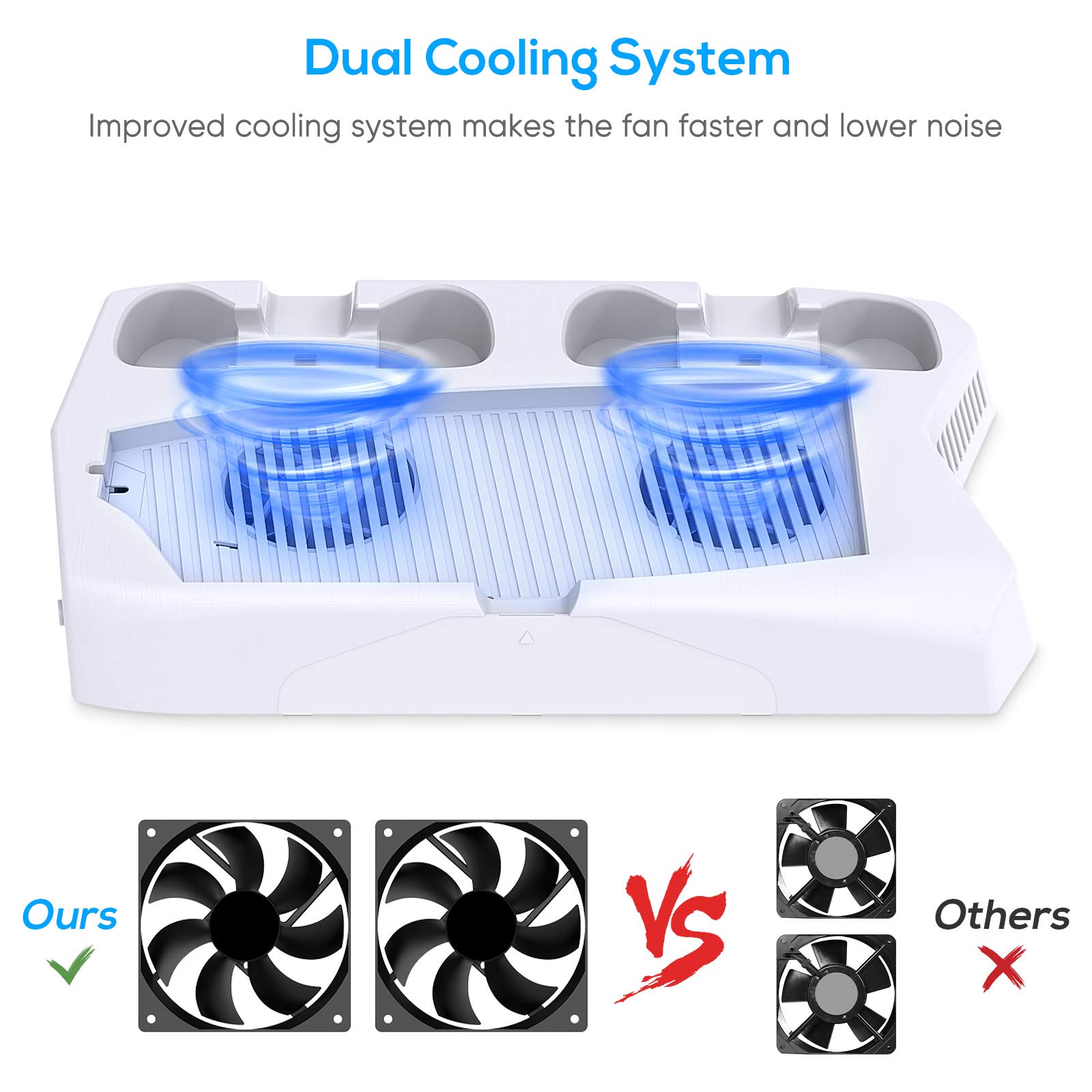 MENEEA Vertical Stand for PS5 Digital Edition/Ultra HD with Dual Controller Charging Station & Suction Cooling Fan & 14 Retractable Game Slots, for PS5 Gaming Accessories for PS5 Console