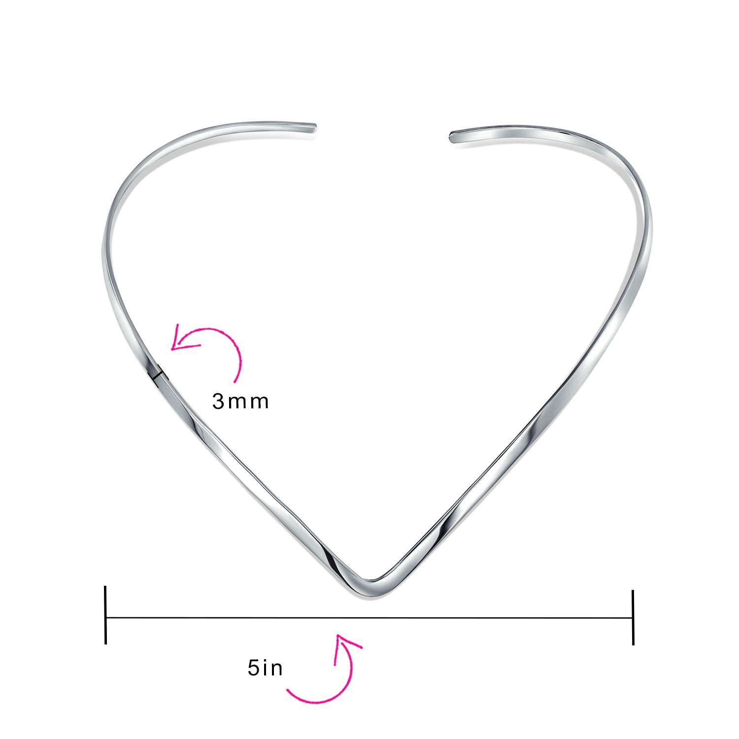 Basic Simple Slider Choker V Shape Collar Statement Necklace For Women .925 Silver Sterling Add Your Pendant 2MM