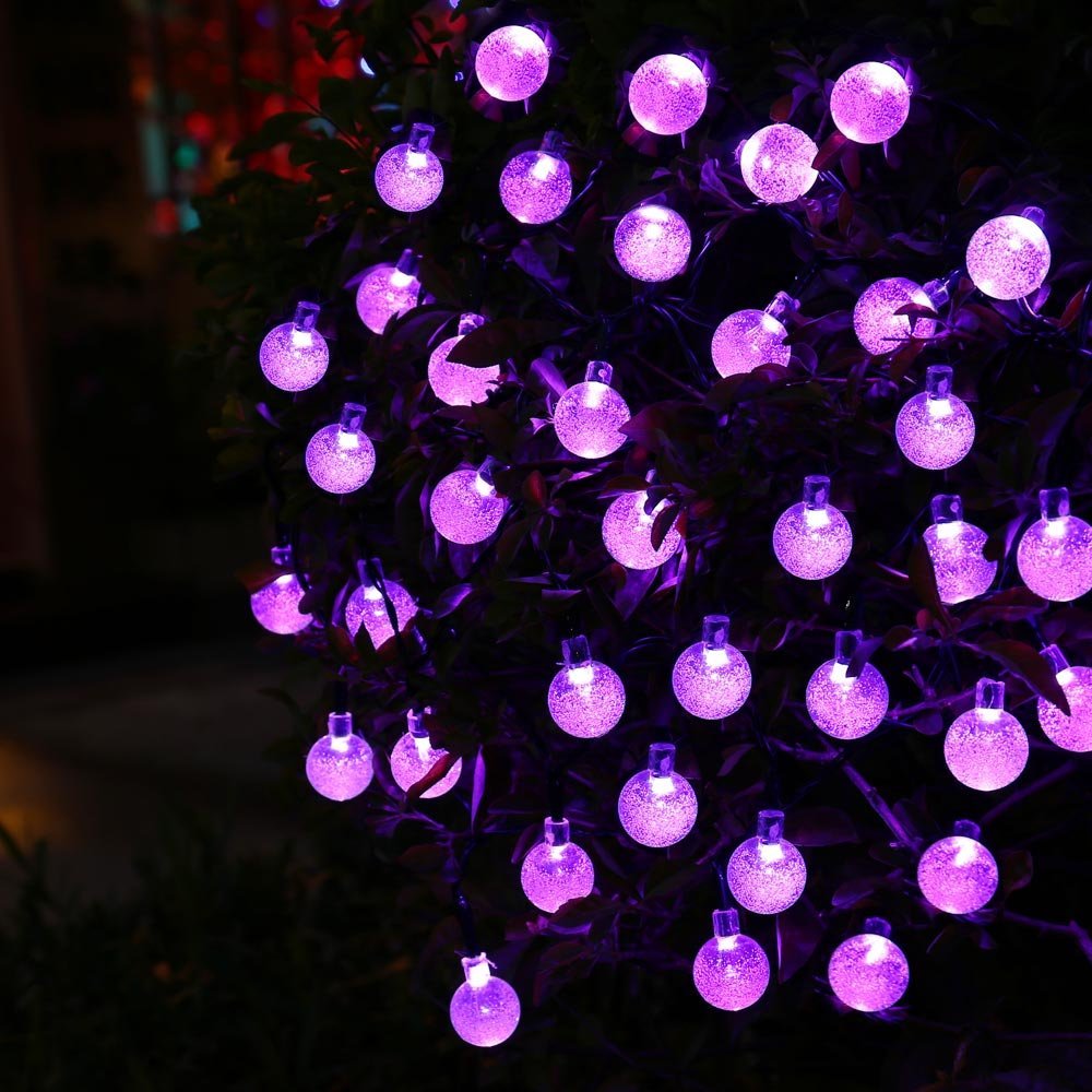 Icicle Halloween Solar String Lights, 20ft 30 LED Outdoor Globe Crystal Ball Lights DIY Lighting for Home, Patio, Lawn, Garden,Christmas Halloween Decorations (Purple)
