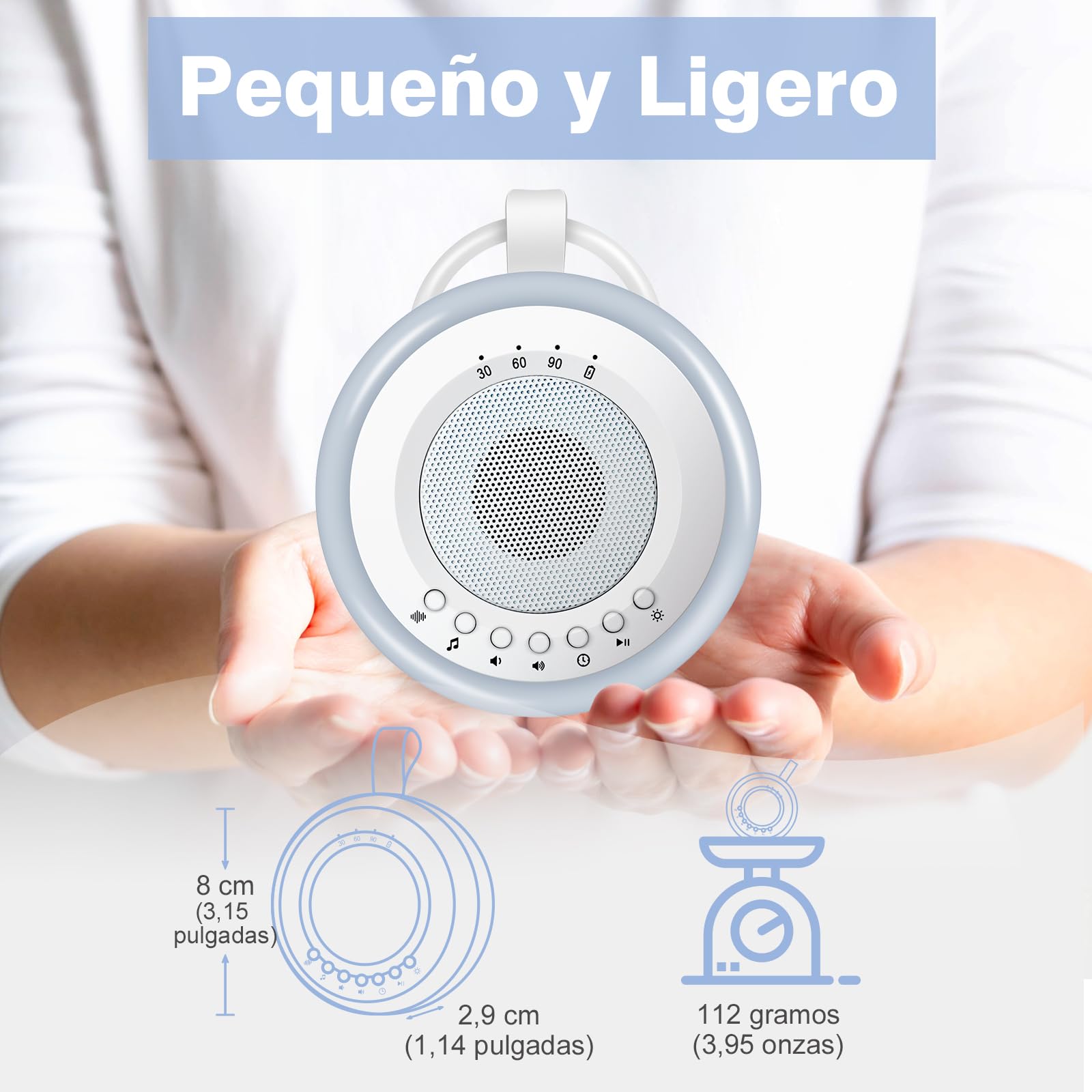 Easy@Home White Noise Sound Machine: Portable 2 in 1 Soother Night Light for Baby - 16 Soothing Lullaby Sounds - Sound Therapy for Home - USB Rechargeable GM-02