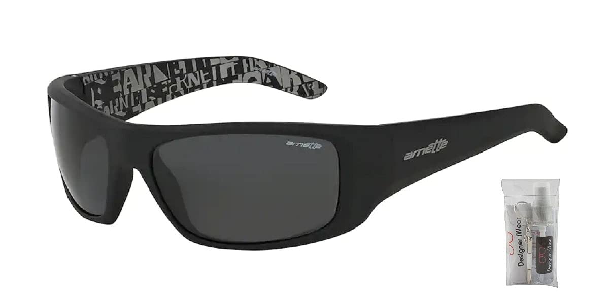 ARNETTE Hot Shot AN4182 219687 62MM Rubber Black/Dark Grey Rectangular Sunglasses for Men + BUNDLE with Designer iWear Eyewear Kit