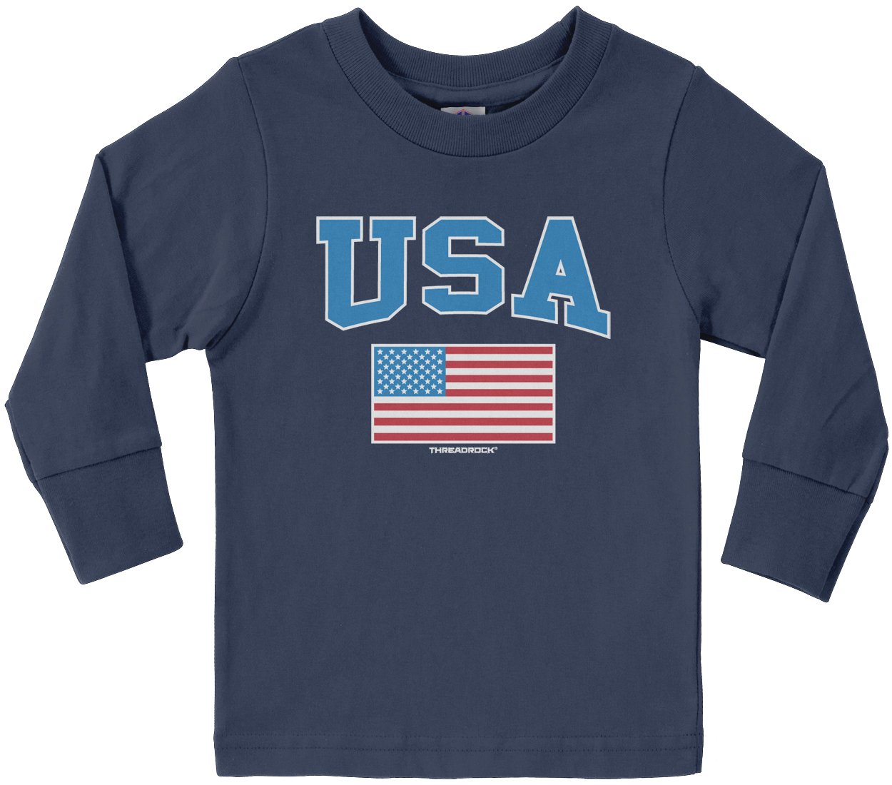 Threadrock Little Boys' USA Text and American Flag Toddler L/S T-Shirt 4T Navy