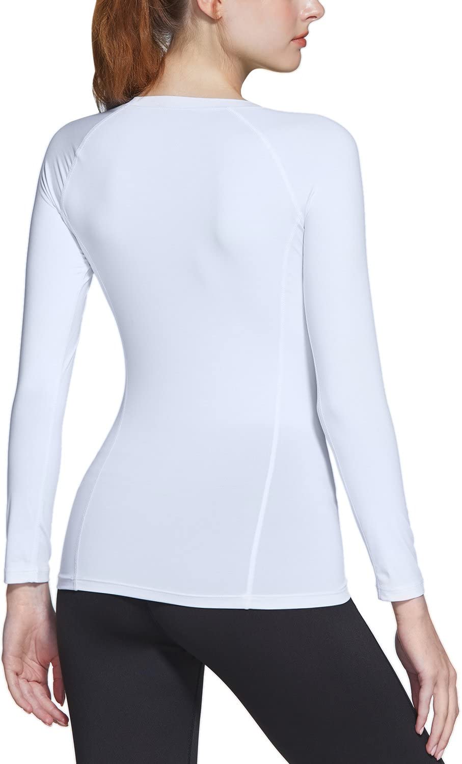 ATHLIO Women's Sports Compression Shirt, Cool Dry Fit Long Sleeve Workout Tops, Athletic Exercise Gym Yoga Shirts, 2pack White/White, X-Small