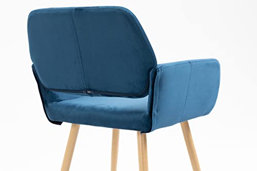 EEBUIHUI Modern Dining Room Living Room Accent Arm Chairs Club Guest with Solid Wood Legs Velet Fabric Upholstered Side Dining Chair for Living Room Dining Room Kitchen (Blue)